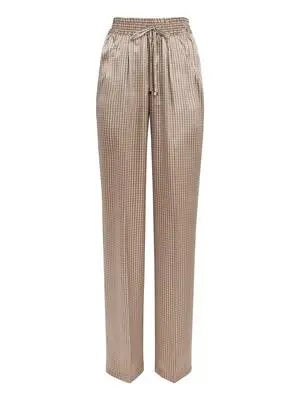 Kiton Silk Printed Pleated Trousers - Brown