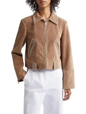 Staud Stud Detail Faux Suede Jacket - Dune