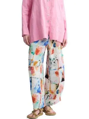 LUUKAA Ivara Painterly Print Linen Wide-leg Pants - Multihued