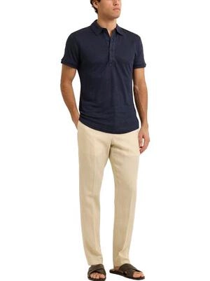 Orlebar Brown Sebastian Linen Tailored Fit Linen Polo Shirt Navy