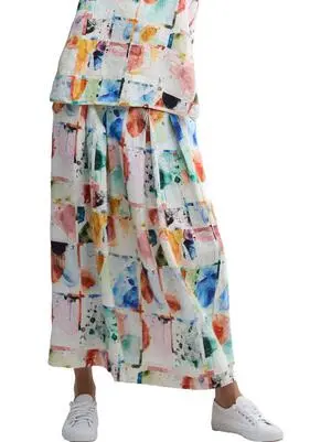 LUUKAA Merina Painterly Print Linen Maxi Skirt - Multihued