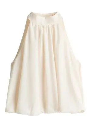 H&m H&M Sleeveless Bubble Hem Top With Stand Collar Cream
