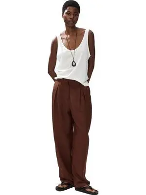 H&m Linen-blend Barrel Trousers - Brown