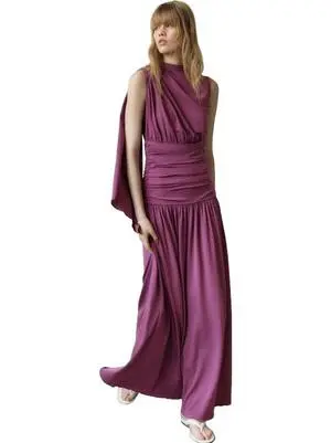 H&M Sleeveless Gathered Jersey Maxi Dress - Purple