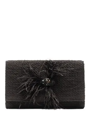 FRANCES VALENTINE Betta Boucle Clutch With Feather Embellishment - Black
