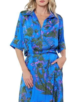 CIEBON Aurelia Palm Print Elbow Sleeve Shirt - Blue Multi