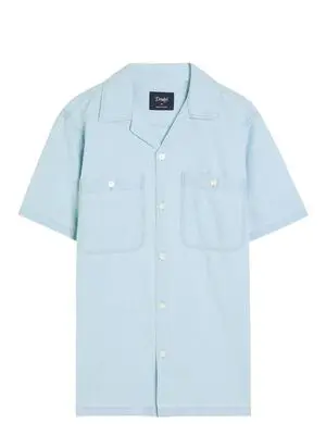 DRAKE'S Chambray Cotton Shirt - Light Blue