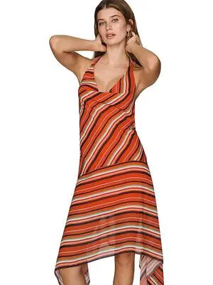 Amanda Uprichard Asymmetrical Stripe Midi Dress - Red Pattern