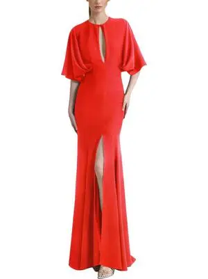 GEMY MAALOUF Coral Crepe Dress With Cape Sleeves And Cutout Detail - Red