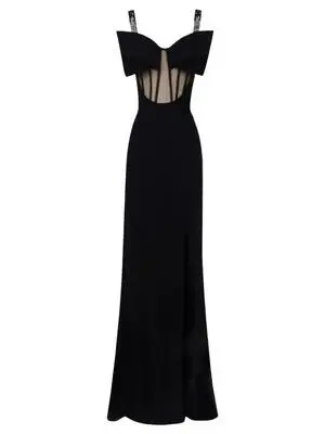 GEMY MAALOUF Sheer Corset Dress With Crystal Embellishments - Black