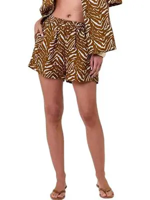 NICHOLAS Adelaide Animal Print Linen-blend Shorts - Brown