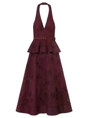 SELF-PORTRAIT Floral Embroidered Midi Dress - Red
