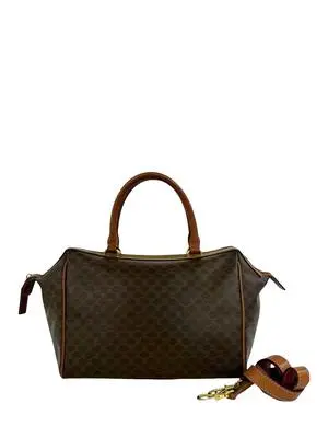 Celine Macadam Coated Canvas Satchel - Brown
