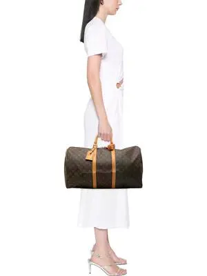 LOUIS VUITTON Monogram Keepall 55 Travel Bag - Brown