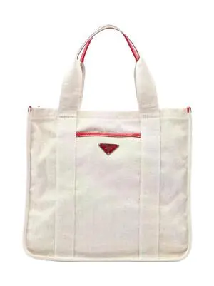 Prada Canapa Misto Linen Shopping Tote Bag - Brown
