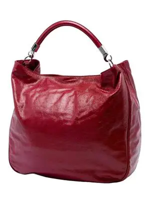 Saint Laurent Crinkled Patent Hobo Handbag - Red