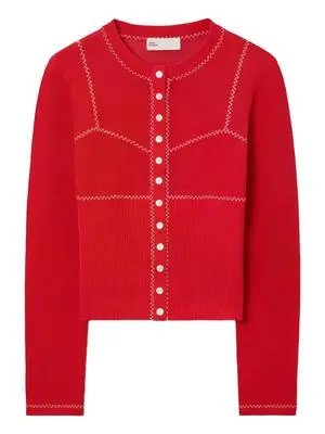 Tory Burch Cotton And Nylon Mesh Cardigan - Red