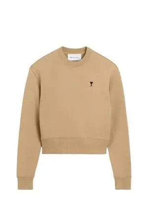 AMI Paris De Coeur Embroidered Cotton Sweatshirt - Neutrals
