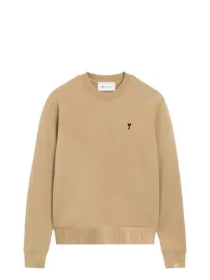 AMI Paris Cotton Sweatshirt With De Coeur Embroidery - Neutrals