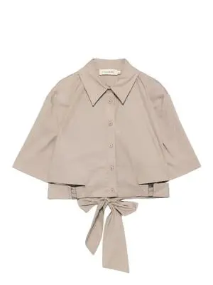 MOUTAKI Tie-fastening Cropped Shirt - Neutrals