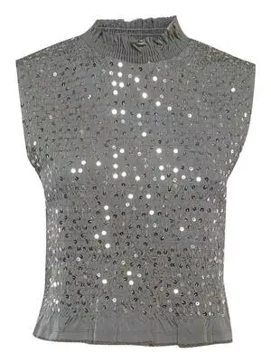 Sandro Sequin-embellished High Neck Sleeveless Top - Grey