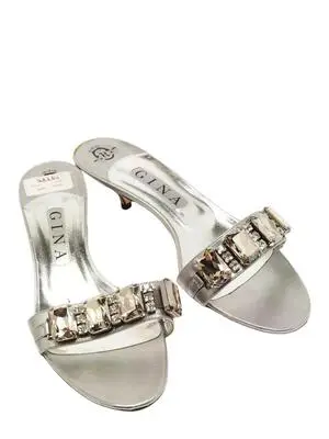 GINA Crystal Embellished Metallic Slide Sandals - Silver