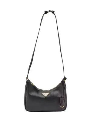 Prada Re-edition Saffiano Leather Shoulder Bag - Black