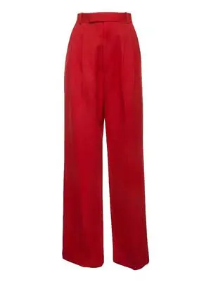 Celine Wool Pleated Wide-leg Trousers - Red