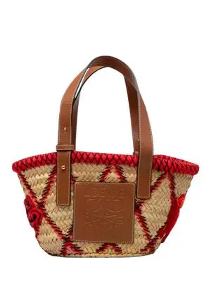 Loewe Small Raffia Animal Embroidered Basket Tote Bag - Neutrals