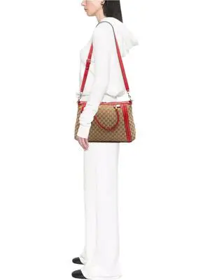 Gucci Medium Gg Canvas Bella Tote Satchel - Red