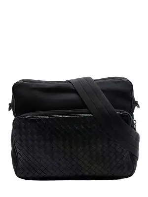 Bottega Veneta Nappa Intrecciato Trimmed Canvas Messenger Bag - Black
