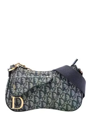 Dior Diorissimo Trotter Canvas Double Saddle Crossbody Bag - Blue