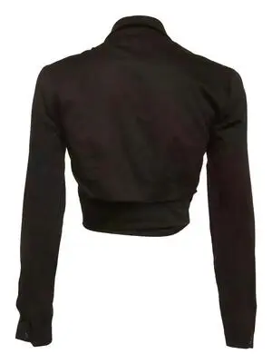 424 424 Black Cotton Cropped Wrap Top With Notched Collar