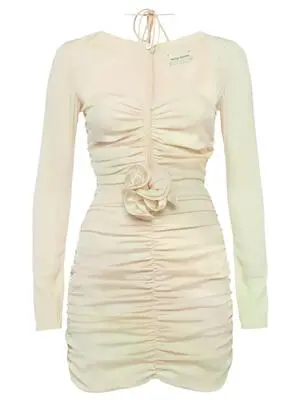 Magda Butrym Beige Floral Appliqué Ruched Mini Dress - Neutrals