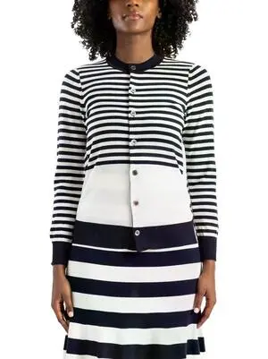 Junya Watanabe Striped Round Neck Cardigan - Blue