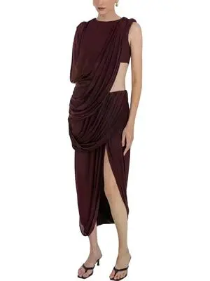 MAYGEL CORONEL Draped Side-slit Midi Skirt - Red