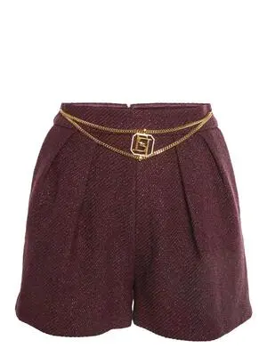Elisabetta Franchi Pleated Tweed Shorts With Chain Detail - Red