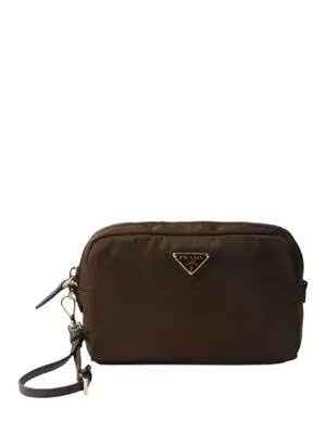 Prada Prada Re-Nylon Pouch With Enameled Triangle Logo Brown