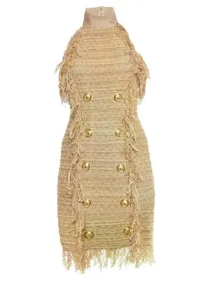 Balmain Fringed Halterneck Mini Dress - Neutrals