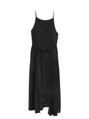 MOUTAKI V-neck Belted Asymmetric Midi Dress - Black