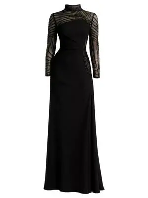 GEMY MAALOUF Gemy Maalouf Sequin Embellished Mesh Panel Dress