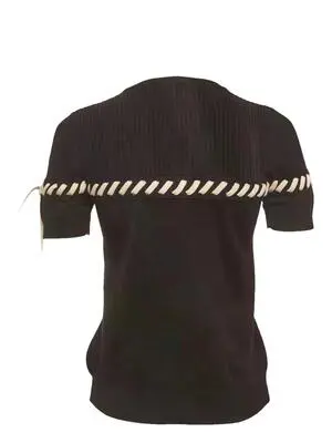 Fendi Ribbed-knit Lace-up T-shirt - Black