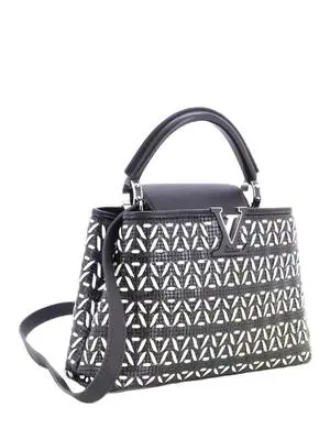 LOUIS VUITTON Louis Vuitton Capucines BB Woven Leather Satchel Black