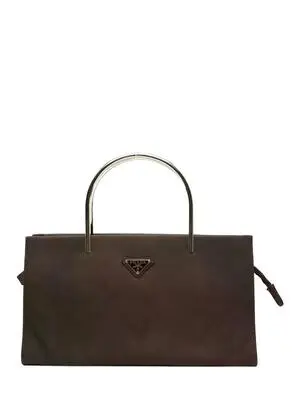 Prada Tessuto Metal Handle Bag - Brown
