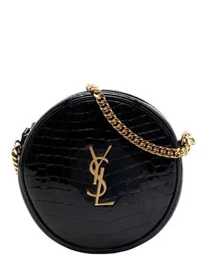 Saint Laurent Croc Embossed Patent Camera Bag - Black