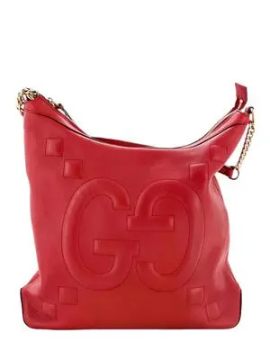 Gucci Apollo Gg Embossed Calfskin Large Hobo Bag - Red
