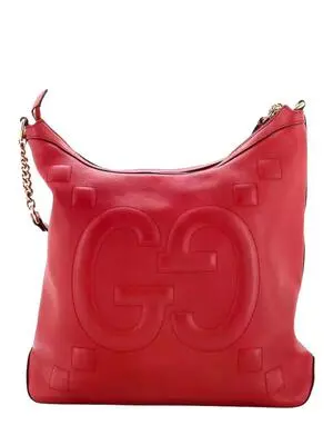 Gucci Apollo Gg Embossed Calfskin Large Hobo Bag - Red