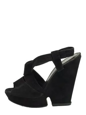 Saint Laurent Crossover Wedge Sandals - Black
