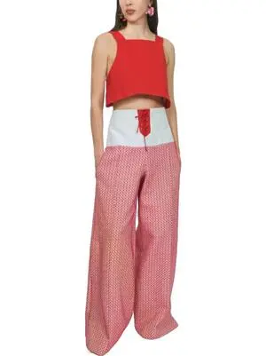 Rosie Assoulin Jacquard Lace-up Trousers - Red