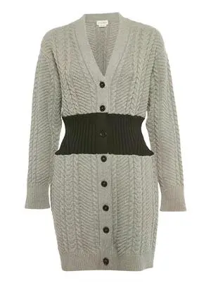 Alexander McQueen Cable Knit V-neck Mini Dress - Grey